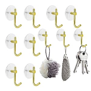 Thinslimer 8 Pack Adhesive Hooks Acrylic Wall Hooks Decorative Gold Towel Hook Strong Adhesive Wall Tools for Hanging Towels Hats Bags Keys (Gold)