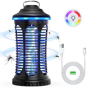 Reogle Rechargeable Bug Zapper Outdoor & Indoor, Mosquito Zapper, Fruit Fly Trap, Gnat Moths Catcher, 4200V Grid, USB Charging, 4000mAh Battery, Fit for Home, Kitchen, Backyard, Camping, Patio, Black