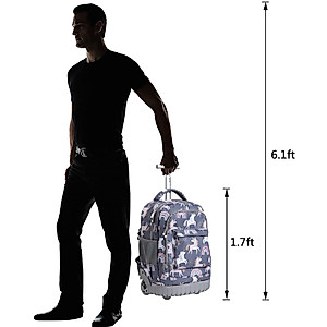 SKYMOVE 18 inches Wheeled Rolling Backpack for Boys and Girls Multi-Compartment School Students Books Laptop Trolley Bag Short Trip Carry-on, Light Gray Polar Bear