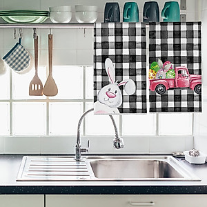 Happy Easter Kitchen Towels Set of 4 Buffalo Plaid Bunny Egg Easter Dish Towels Absorbent Drying Holiday Tea Towels Decorative Dish Cloths Easter Hand Towels for Home Decor Farmhouse Housewarming Gift