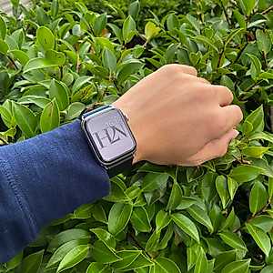 H2N Handmade Full Grain Leather Bands compatible with Apple Watch band 49mm / 45mm / 44mm / 42mm / 41mm / 40mm / 38 mm (38/40/41mm, Black/Navy blue)