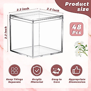 ALMOXVYE 48 Pcs Clear Acrylic Boxes, Small Plastic Square Cube with Lid, 2.2 x 2.2 x 2.2 Inch Mini Acrylic Containers for Candy Pill and Tiny Jewelry, Artwork Display