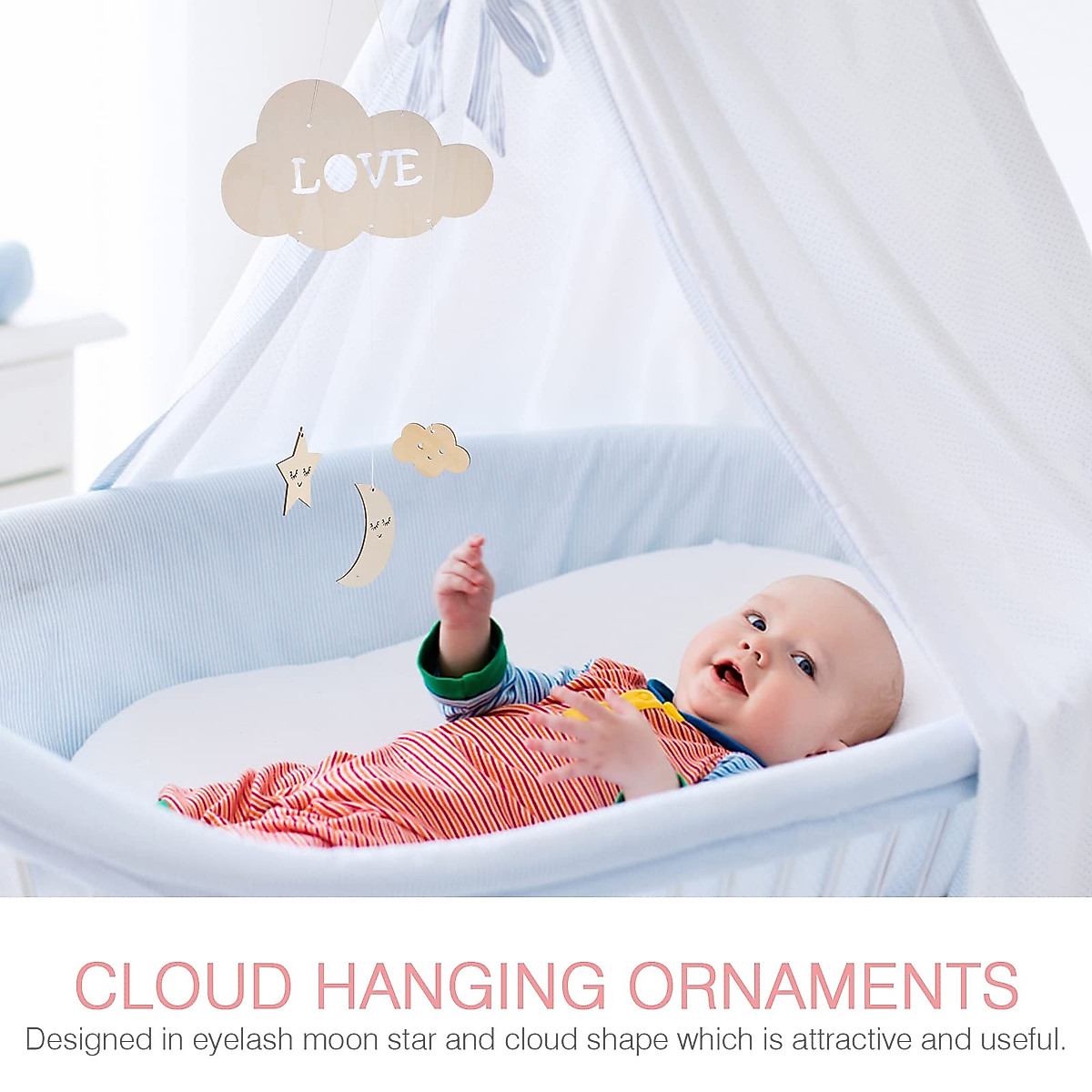 BESTOYARD Nursery Ceiling Mobile Clouds Moon Stars Ceiling Hanging Decorations for Baby Shower Baby Nursery Room