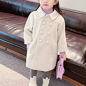 POPOLAR Kids Girls Dress Coats Winter Warm Long Jacket Cloak Button Trench Coat Pockets Peacoat Outerwear Clothes 2-7 Years (6-7 Years, Beige)
