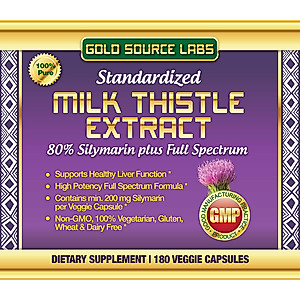 Organic Milk Thistle Capsules, 180 Caps, Pure Milk Thistle Powder Plus 80% Silymarin Extract Standardized Complex, 450 mg, Natural Liver Health Supplement, Immune Boost, Detox and Cleanse
