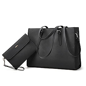 Laptop Bag for Women 15.6 inch Laptop Tote Bag Leather Classy Computer Briefcase Work Waterproof Handbag Professional Shoulder Bag Womens Business Office Large Capacity Bag Purse 2pcs