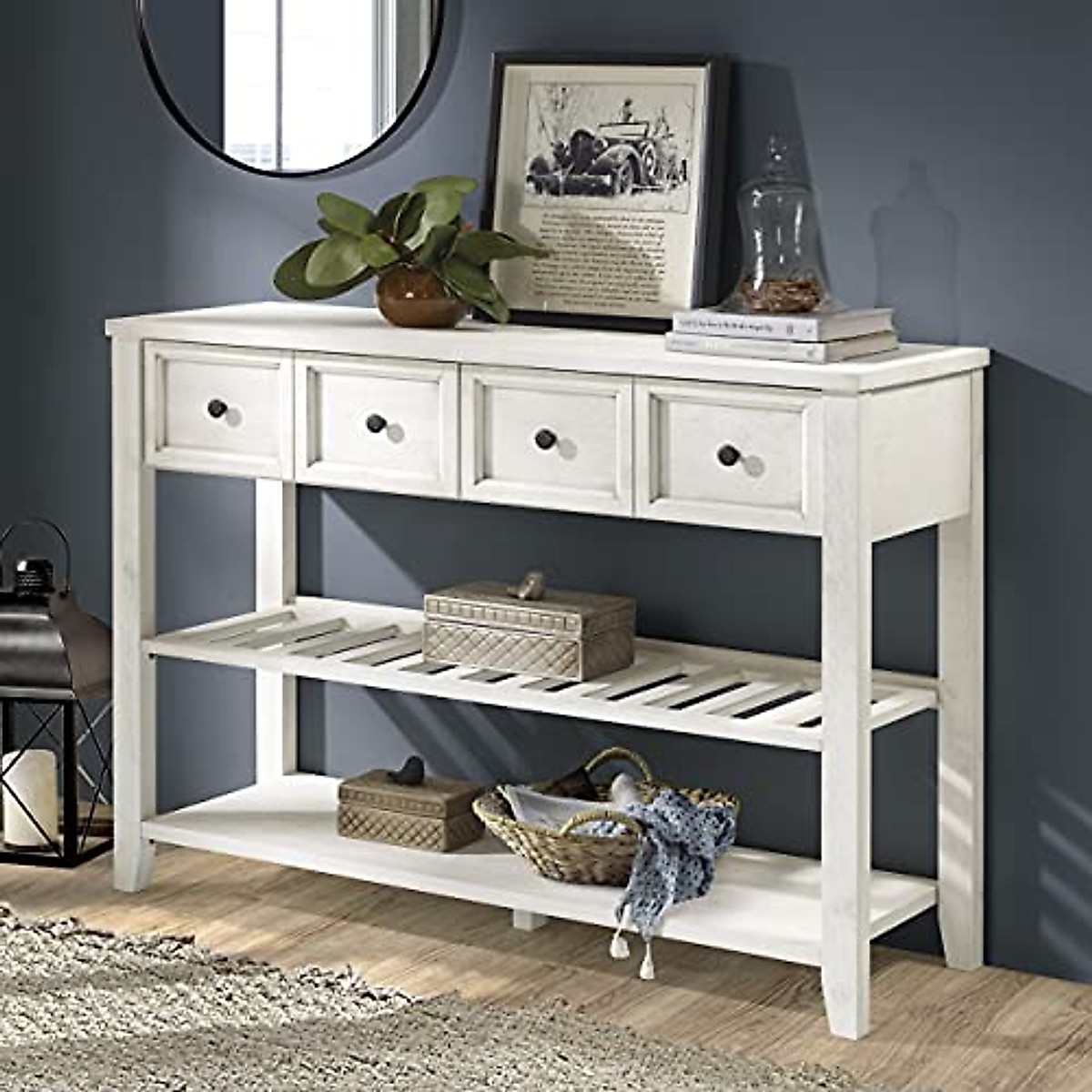 Walker Edison Modern Farmhouse Wood Buffet Sideboard Entryway Serving Storage Cabinet Doors-Dining Room Console, 48 Inch, White