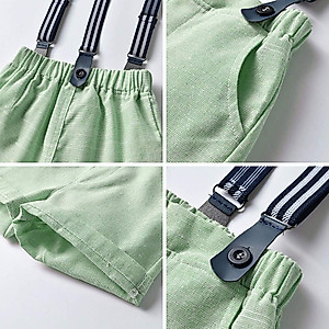 Joycebaby Baby Boys Gentleman Outfits Suits Short Sleeve Bowtie Shirt+Suspender Shorts Clothes Set Overalls(110/3-4 Years, Green)