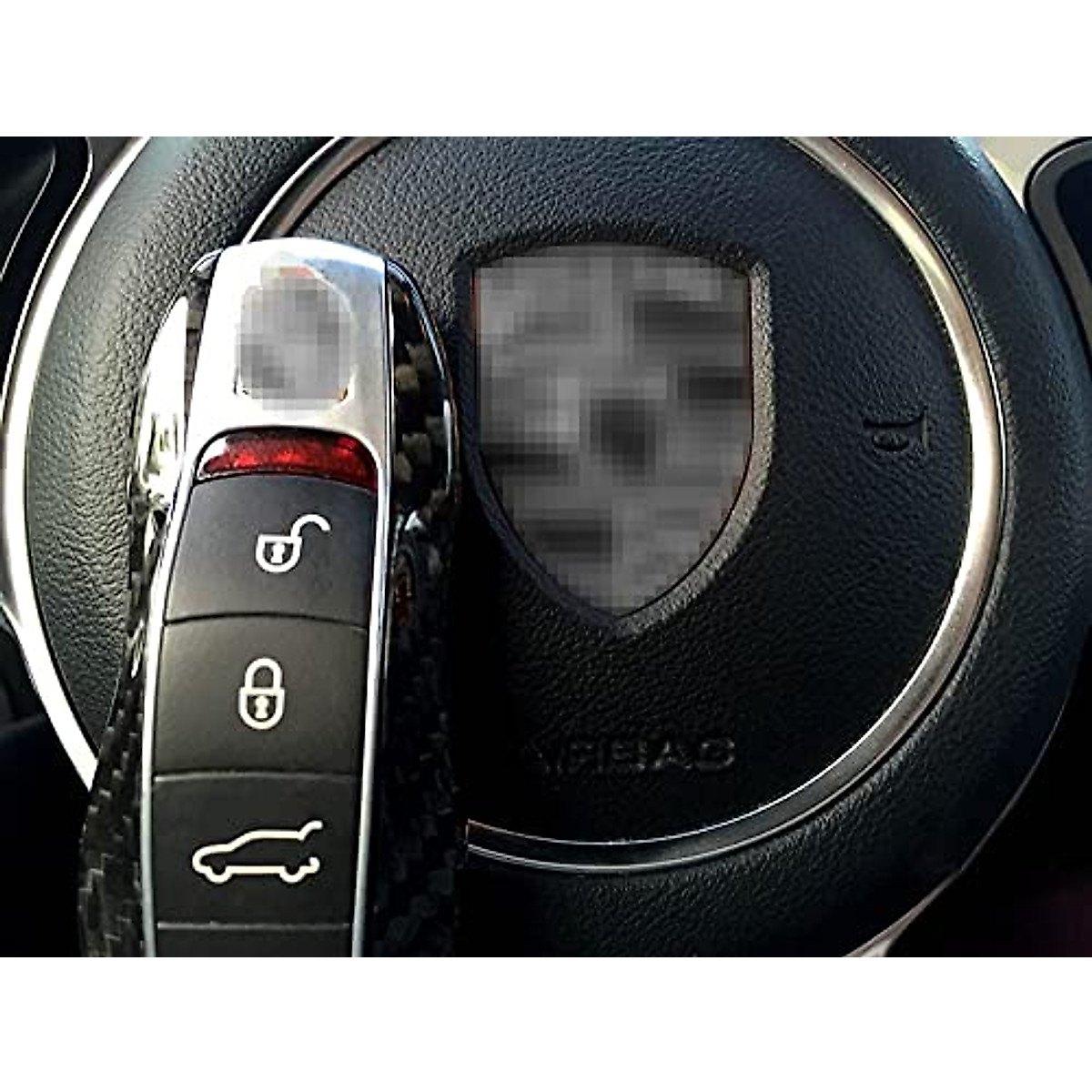 iJDMTOY Direct Replacement Black Carbon Fiber Pattern Key Fob Side Panel Trims Compatible with Porsche Cayenne Panamera Macan 911, etc