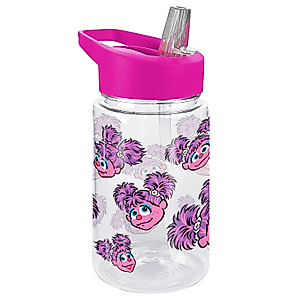 LOGOVISION Sesame Street Kids Tritan Plastic Water Bottle with Straw Lid and Handle, Reusable Tumbler for Toddlers, Unisex for Girls and Boys, 12oz, Abby Head Pattern