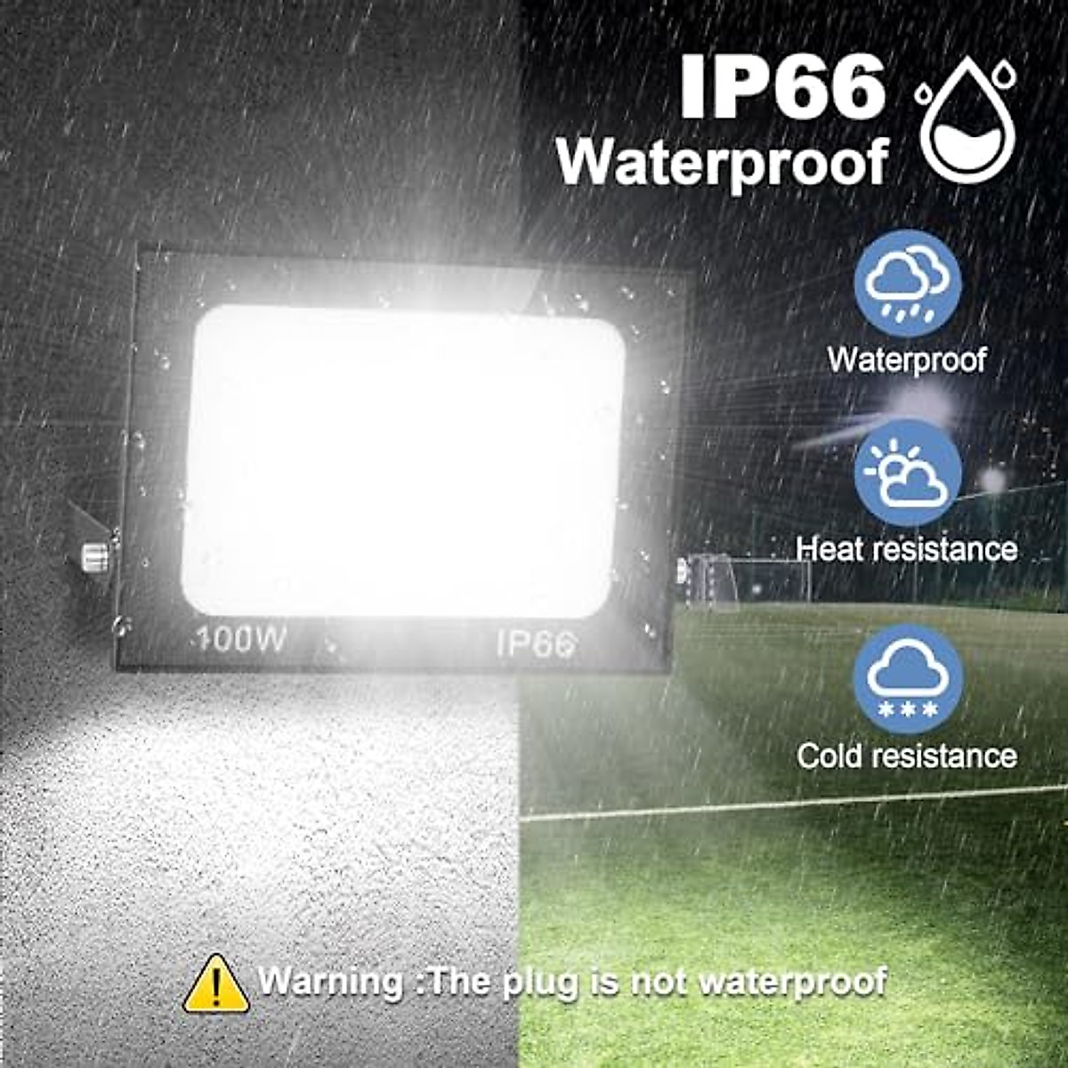 2 Pack LED Flood Lights Outdoor 100W with Plug 10,000LM Super Bright LED Work Light IP66 Waterproof Outdoor Security Plug in Outside Light 5000K Daylight White Floodlight for Yard Garden Garage House
