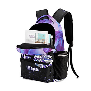 zaaprintblanket Custom Purple Blue Art Cheerleaders Horn Unisex Casual Nylon Backpacks Lapto Bag for Gift Hiking Camper Travel Pack