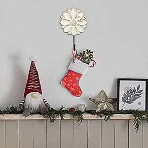 dwellington Wall Mounted Coat Rack White Distressed Wood Hanging Hooks, Farmhouse Carved Flower Wall Hooks