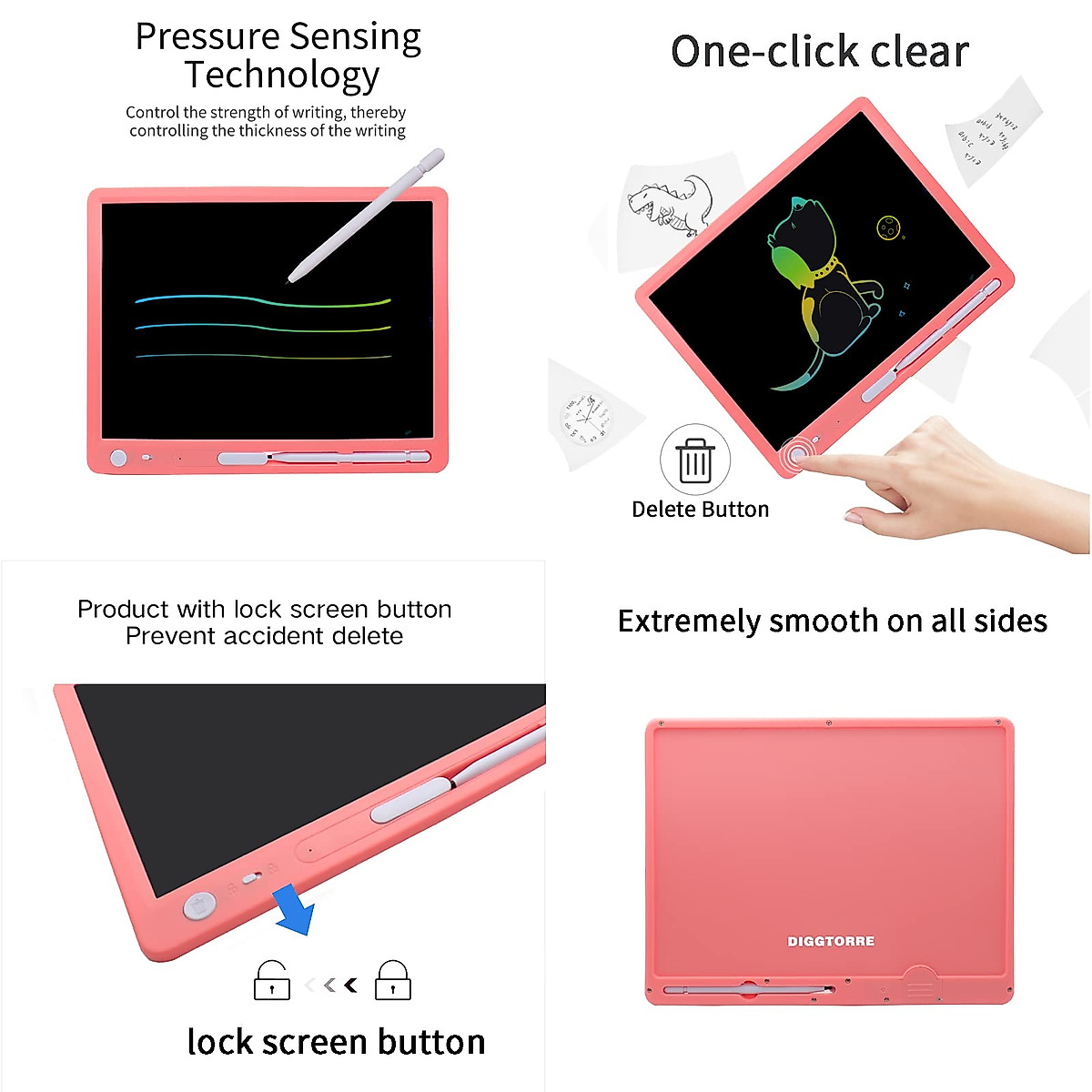 DIGGTORRE LCD Writing Tablet for Kids - 10 Inch Colorful Screen Drawing Tablet, Erasable Reusable Drawing Pads, Educational Toy for 3 4 5 6 7 8 Years Old Boys Girls Gift