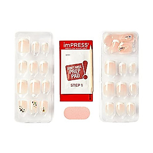 KISS imPRESS Press-On Manicure Fake Nails – My Worth, Short, Square, French, Easy Press On, Chip Proof, Smudge Proof, Waterproof, No Dry Time, Comfortable & Secure, Super Hold Adhesive | 30 Count