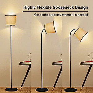 AUQUEE LED Floor Lamp, Standing Lamp for Living Room with Linen Lamp Shade,Adjustable Gooseneck Modern Reading Light,Floor Lamps for Bedroom,Office,Farmhouse,12W LED Bulb Included