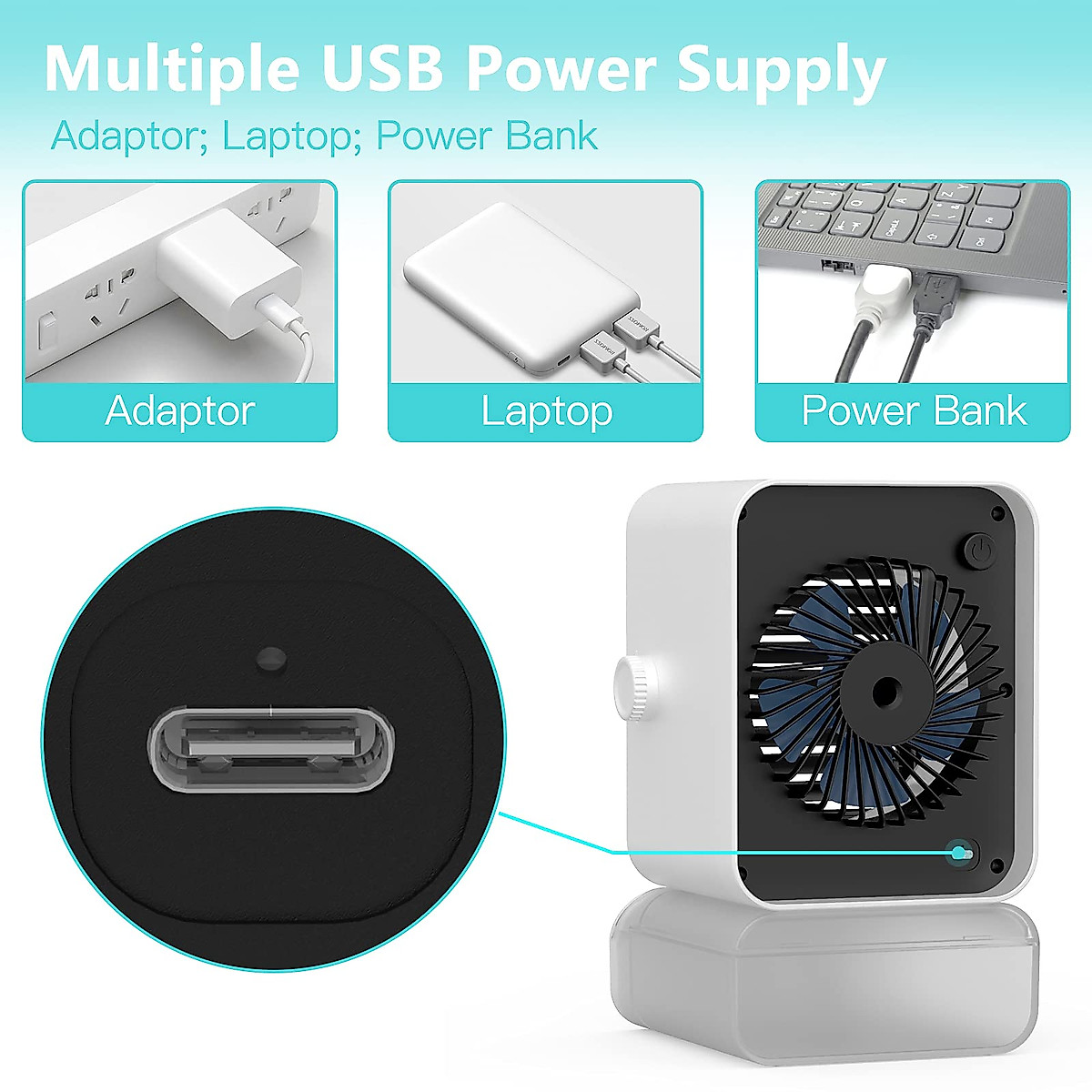 ZEBRE Portable Air Conditioner Fan, Personal Air Cooler, Evaporative Air Cooler Purifier Misting Fan with 7 Colors LED Lights & 3 Speeds for Home Room Office