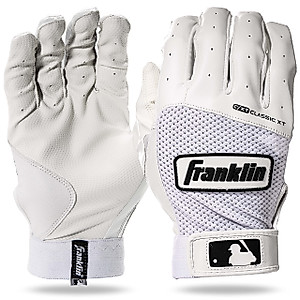 Franklin Sports MLB Batting Gloves - Classic XT Adult Men's + Youth Batting Gloves Pair - Baseball + Softball Gloves - White - Adult Small