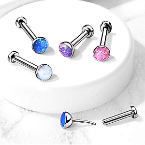 Pierced Owl 16-20G G23 Implant Grade Titanium Threadless Push-in Synthetic Opal Flat Back Stud (White, 20GA (0.8mm))