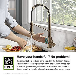 KRAUS Bolden Touchless Sensor Commercial Style 2-Function Single Handle Pull-Down Kitchen Faucet in Spot-Free Antique Champagne Bronze, KSF-1610SFACB