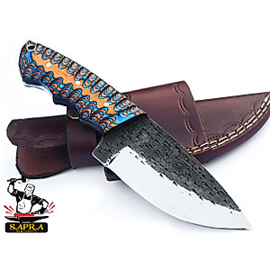 Sapra High Carbon Steel Knife - Custom made Full Tang Skinning Knife - Hunting Knife, Survival Knife, Fixed Blade Camping Knife, Skinner Knives, Drop Point Knife With Leather Sheath