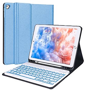 D DINGRICH iPad Keyboard Case for 6th Generation(2018) 9.7-inch, 5th Gen(2017), Air 2, iPad Pro 9.7, Protective Case with Pencil Holder, Backlit Detachable Keyboard, Auto Sleep/Wake,Silk Blue