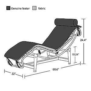 Patio Lounge Chair, Le Corbusier LC-4 Lounge Recliner Replica with Genuine Leather and Headrest, Adjustable Chair for Pool Side Outdoor Yard Lawn (Light Brown)