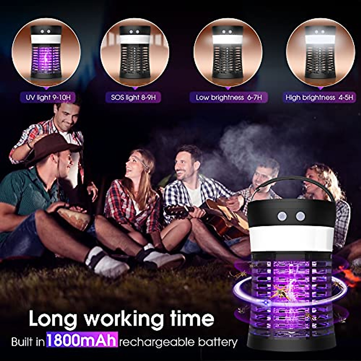 Hwallkare Bug Zapper Mosquito Zappers Killer, Solar Powered Electric Fly Zapper Light with Camping Lantern, Waterproof USB Rechargeable Fly Killer for Indoor Outdoor