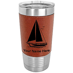 LaserGram 20oz Vacuum Insulated Tumbler Mug, Sailboat, Personalized Engraving Included (Faux Leather, Basketball Style)