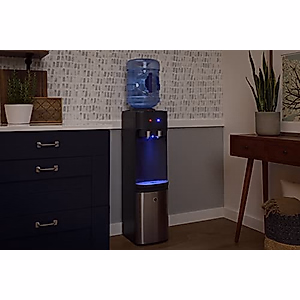 GE Top-Loading Hot and Cold Water Dispenser | 5 Gallon Water Cooler for Home or Office | 2 Temperature Settings | Taller 13" Dispenser Height | Freestanding with LED Night Light| Charcoal