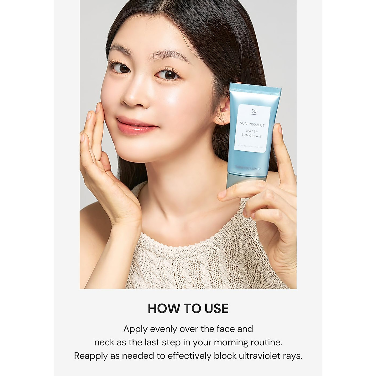 THANKYOU FARMER Sun Project Water Sun Cream 1.75 Fl Oz (50ml) - Travel Size Sunscreen, Face Sunscreen for Sensitive Skin, Korean Sunscreen for Face