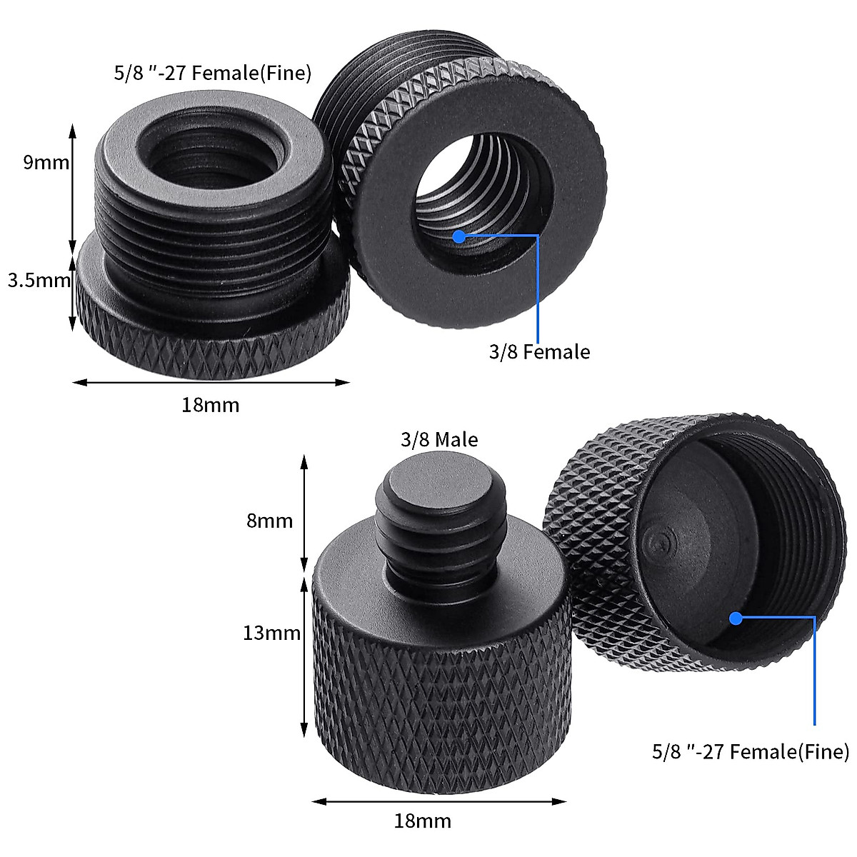 8 Pieces Mic Stand Adapter 5/8 Female to 3/8 Male and 3/8 Female to 5/8 Mic Thread Adapter Set Male Screw Adapter Thread for Camera Monitor Tripod Thread for Adapter Microphone