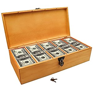 Bronze Wooden Lockable Currency Tray, 5 Compartment Cash Organizer, Cash Organizer Money Storage Box with Lockable Cover, Money Organizer for Cash