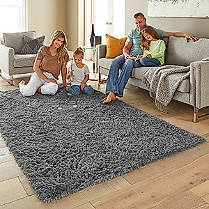Ophanie Living Room Rugs 5x8 Grey, Fluffy Shag Fuzzy Plush Soft Throw Area Rug, Gray Large Shaggy Floor Big Carpets for Bedroom, Kids Home Decor Aesthetic, Nursery