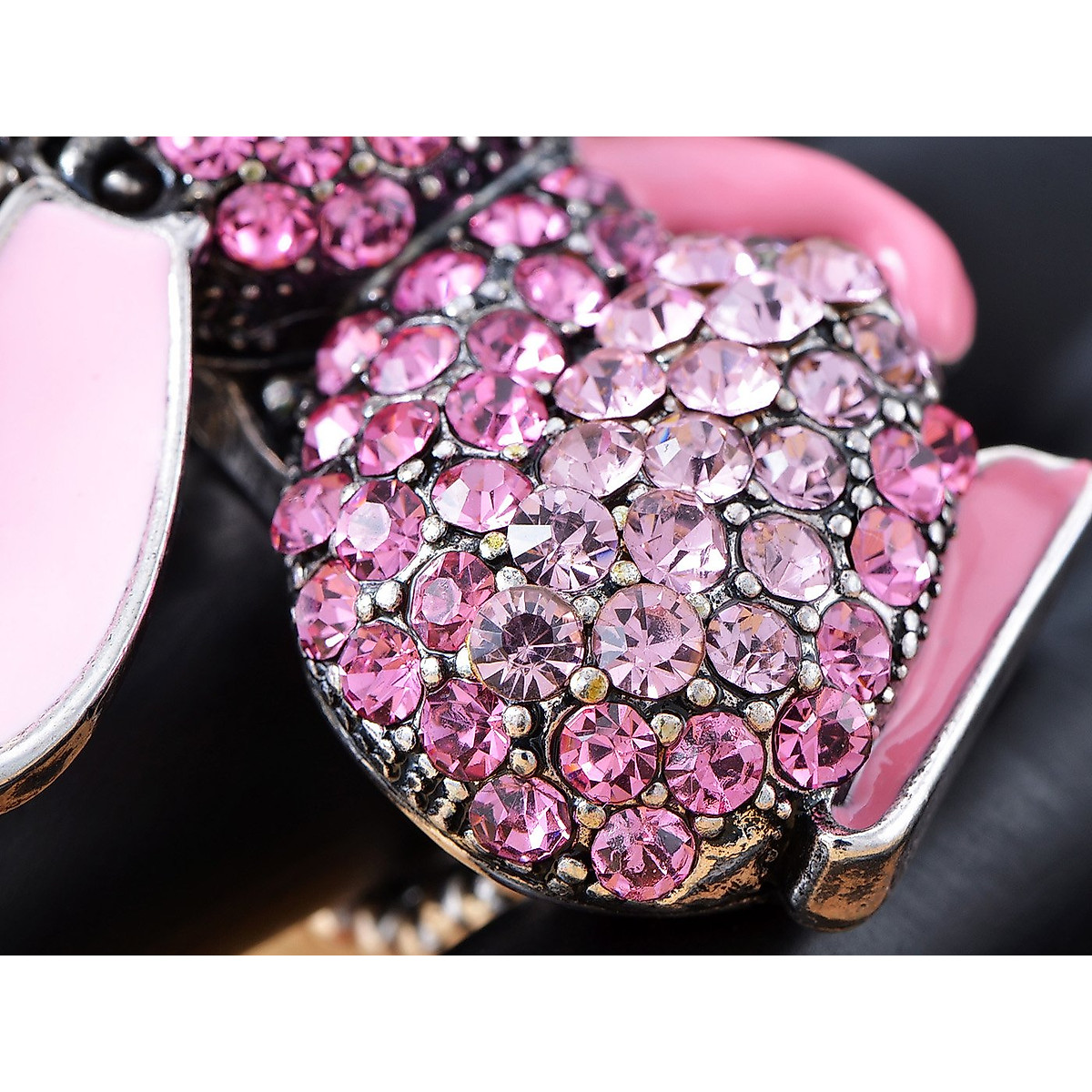 Alilang Handpainted Hot Neon Pink Enamel Bunny Rabbit Crystal Rhinestone Ring