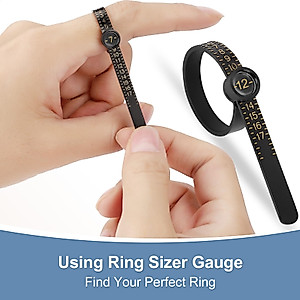 Ring Sizer Measuring Tool Kit Upgraded, 27 PCS Stainless Steel Measuring Ring Tool, US Ring Size 0-13 with Half Size, 2 PCS Reusable Finger Size 1-17 USA Rings Size with Magnified Glass