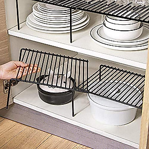 Tomorotec Expandable Shelf Organizer for Kitchen Countertop, Metal Cabinet Organizer Pantry Shelf, Spice Rack Organizer for Cabinet, Space Saving Non Slip Rustproof, Black