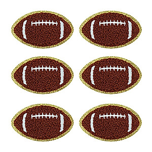 SaktopDeco 6 PCS Football Patch Chenille Football Iron On Patches Gold Edges Football Embroidered Patches for DIY Sew Making Clothes