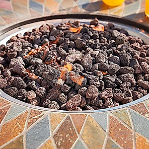 Pebble Lane LIving 42" Natural Slate and Copper Top Outdoor Propane Gas Fire Pit Table: Powder-Coated Black Frame