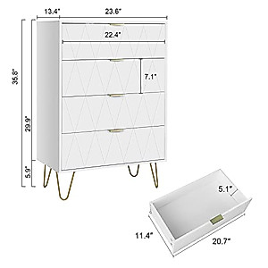 Scurrty 4 Drawer Dresser, Storage Cabinet, Tall Drawers Chest Organization for Closet, Bedroom, Office File Nightstand, Living Room, Entryway with 4 Metal Legs Anti-Tipping Device(Set of 1, White)