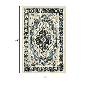 Maples Rugs Caprice Boho Medallion Trellis Kitchen Rugs Non Skid Accent Area Carpet [Made in USA], Neutral/Blue, 2'6" x 3'10"