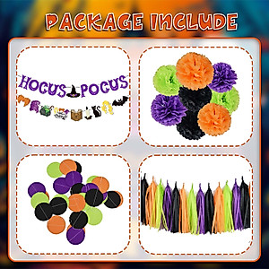 Halloween Party Decorations - Hocus Pocus Themed Trunk Or Treat Car Decorations Kit for SUV Hocus Pocus Spell Book Cat Witches Stisters Banner Orange Black Purple Green Tissue Paper Pom Pom