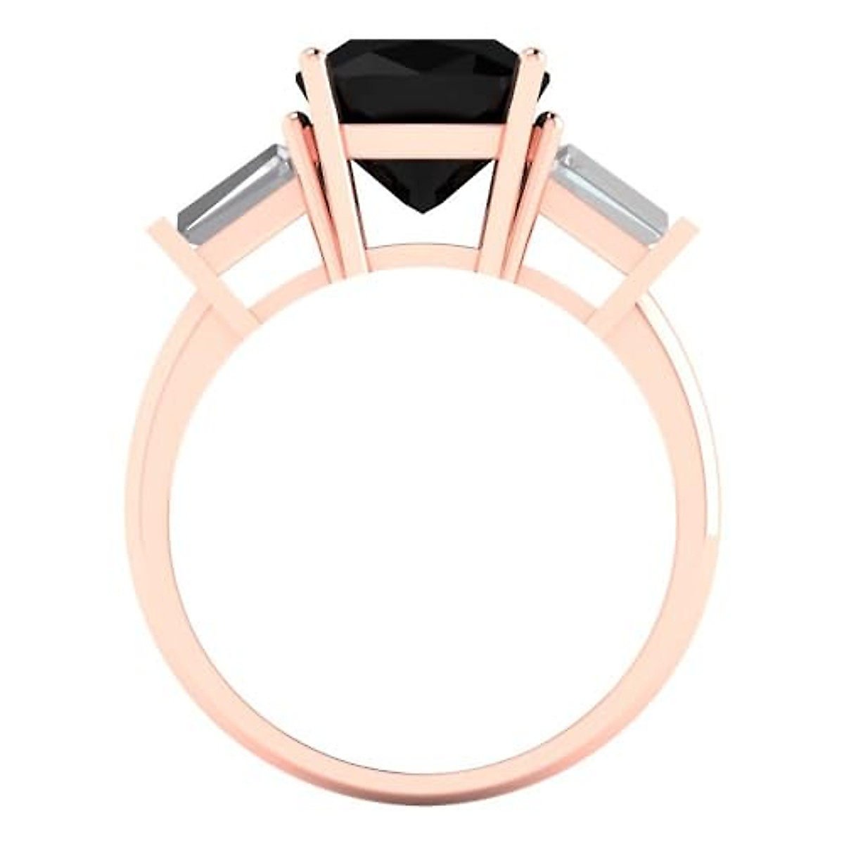 3.50 ct Cushion cut 3 stone Solitaire Genuine Natural Black Onyx Engagement Promise Anniversary Bridal Ring 18K Rose Gold 4