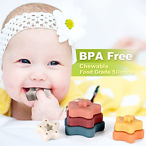 haakaa Silicone Star Stacking Toys, Baby Stacking Rings Baby Stacking Toys & Baby Teether, Boho Baby Toys Stacking Blocks, Silicone Infant Toys, Star Shape, 6Pacs.
