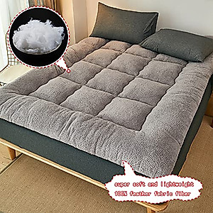 Tatami Mattress Futon Mattress Japanese Foldable Floor Mattress Soft Futon Quilted Bed Mattress Topper Plush Feather Fabric Fiber Mattress Tatami Mat Sleeping Pad,Gray,60x120cm 1.0kg