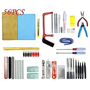 BXQINLENX Professional 56 PCS Gundam Model Tools Kit Modeler Basic Tools Craft Set Hobby Building Tools Kit for Gundam Car Model Building Repairing and Fixing(H)