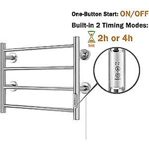 Towel Warmer 4 Bars Wall Mounted Heated Towel Racks for Bathroom Plug-in/Hardwired, Stainless Steel Hot Towel Rack with Timer Brushed Silver…