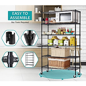 6 Tier Wire Shelving Unit Rack, NSF Heavy Duty Height Adjustable Storage Shelf Metal Shelving with Wheels/Feet Levelers for Garage Rack Kitchen Rack Office Rack Commercial Shelving - 18"x48"x82" Black