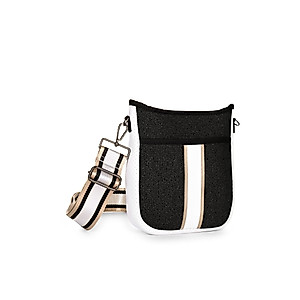 Haute Shore - Jeri Bravo Crossbody Tote, Black Denim W/Rosegold & White Stripe