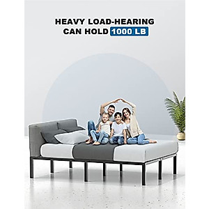 Nazhura Queen Size Heavy Duty Steel Bed Frame Platform Mattress Foundation,14 Inch Height No Box Spring Needed (Mattress Anti Slip Stopper Included) (Queen Size)